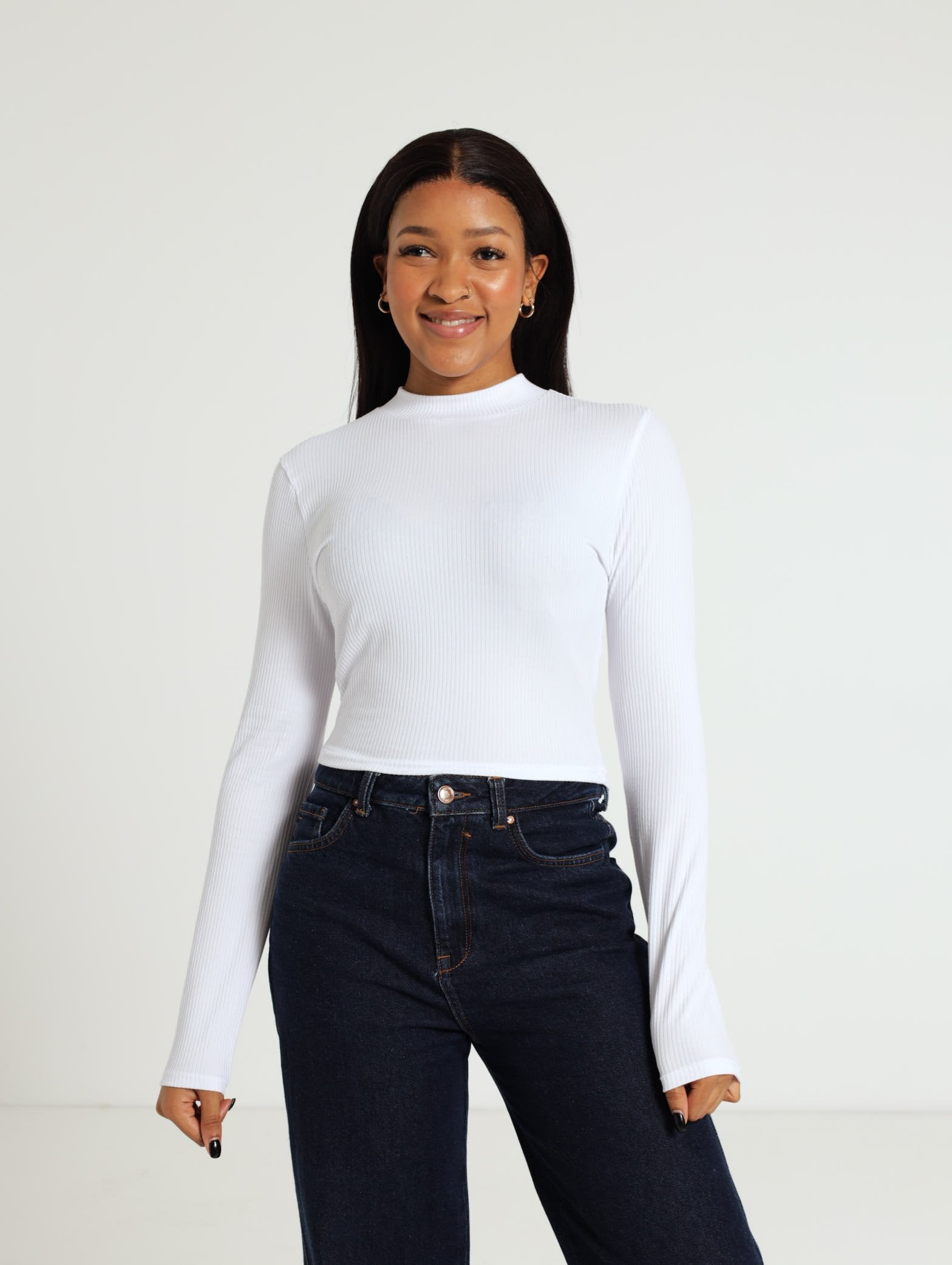 Long Sleeve Rib Basic Top - White – Edgars