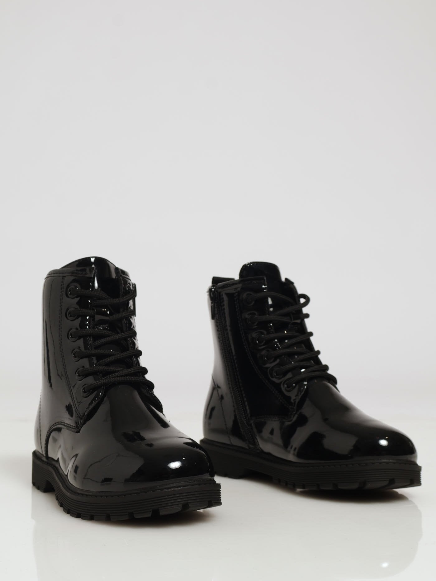 Girls Patent Military Boot - Black – Edgars