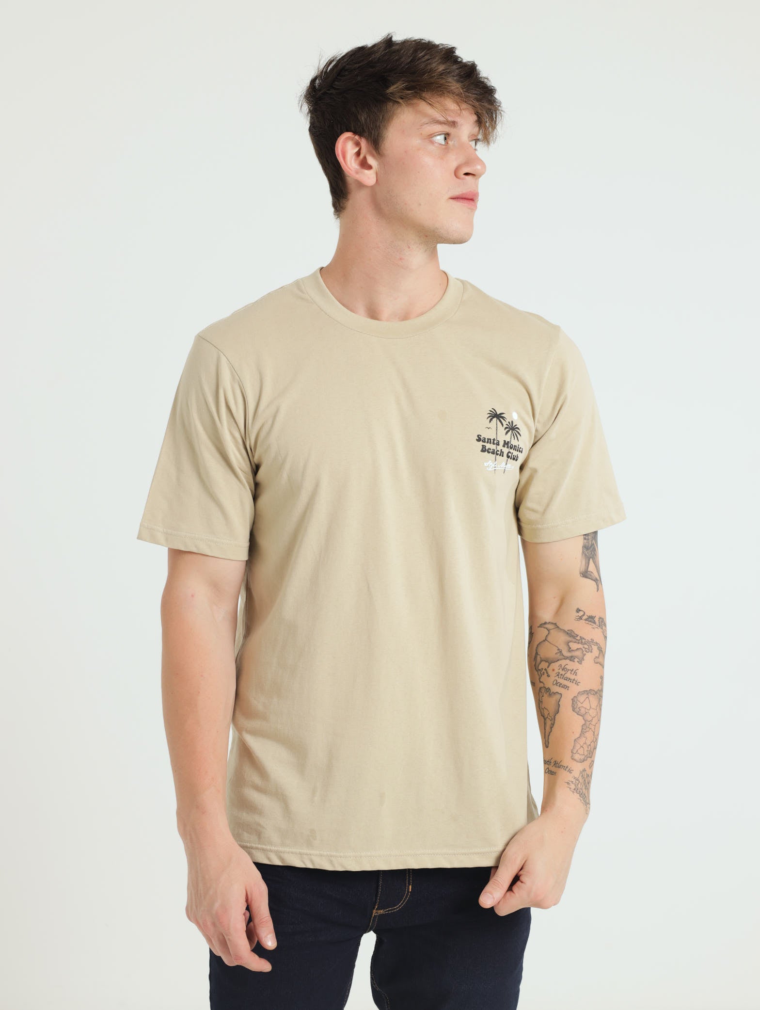 Mens Santa Monica Beach Club Front & Back Tee - Light Stone – Edgars