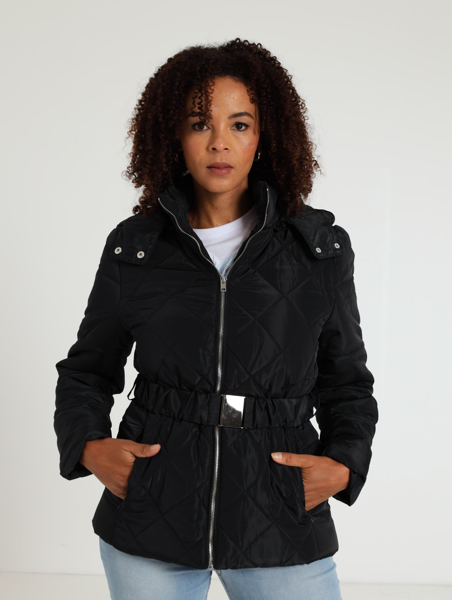 Belted Puffer Jacket - Black – Edgars