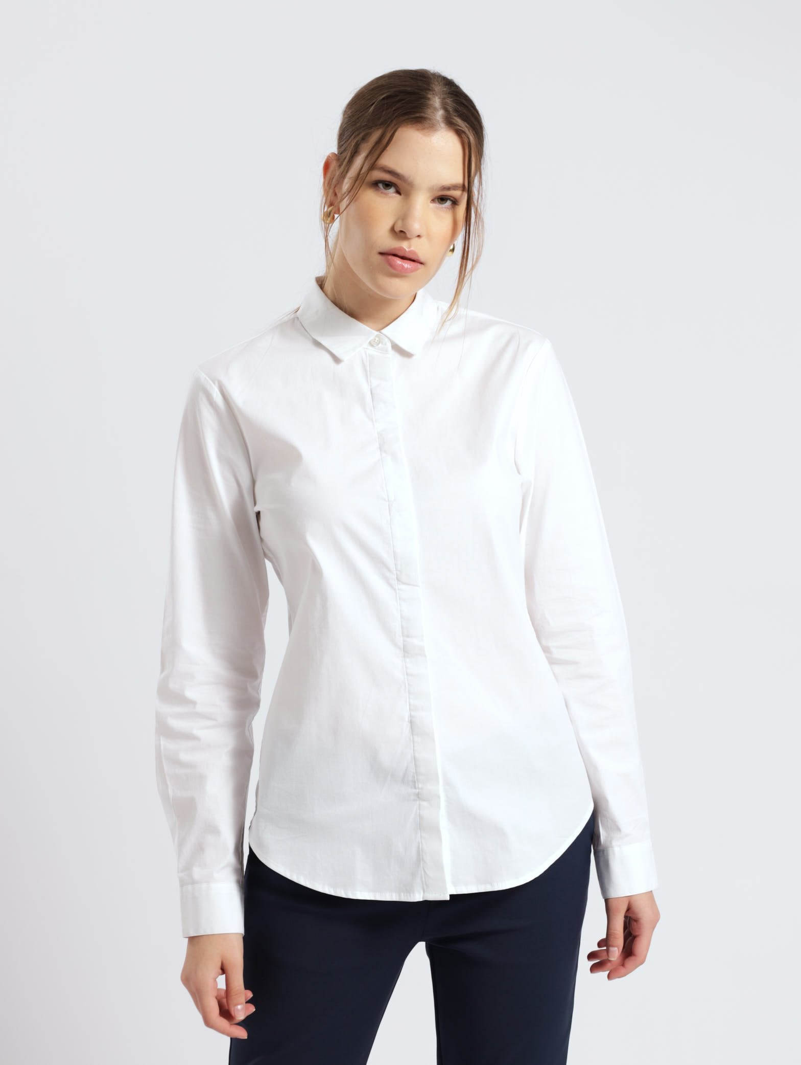 Long Sleeve Core Concealed Plaquet Shirt - White – Edgars