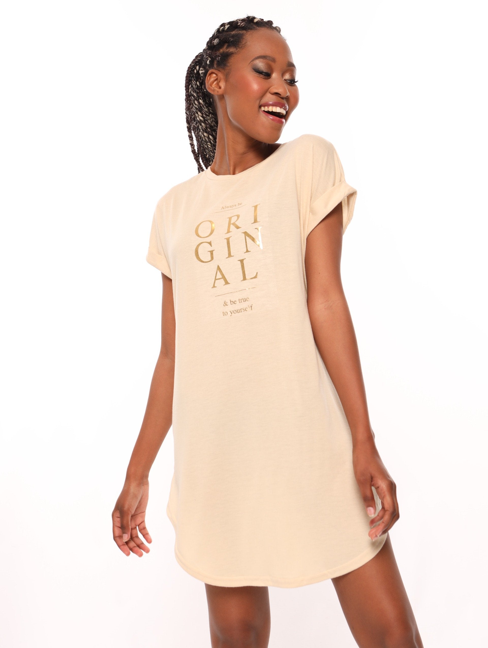 Ladies Longer Length Roll Sleeve Original Tee - Stone – Edgars