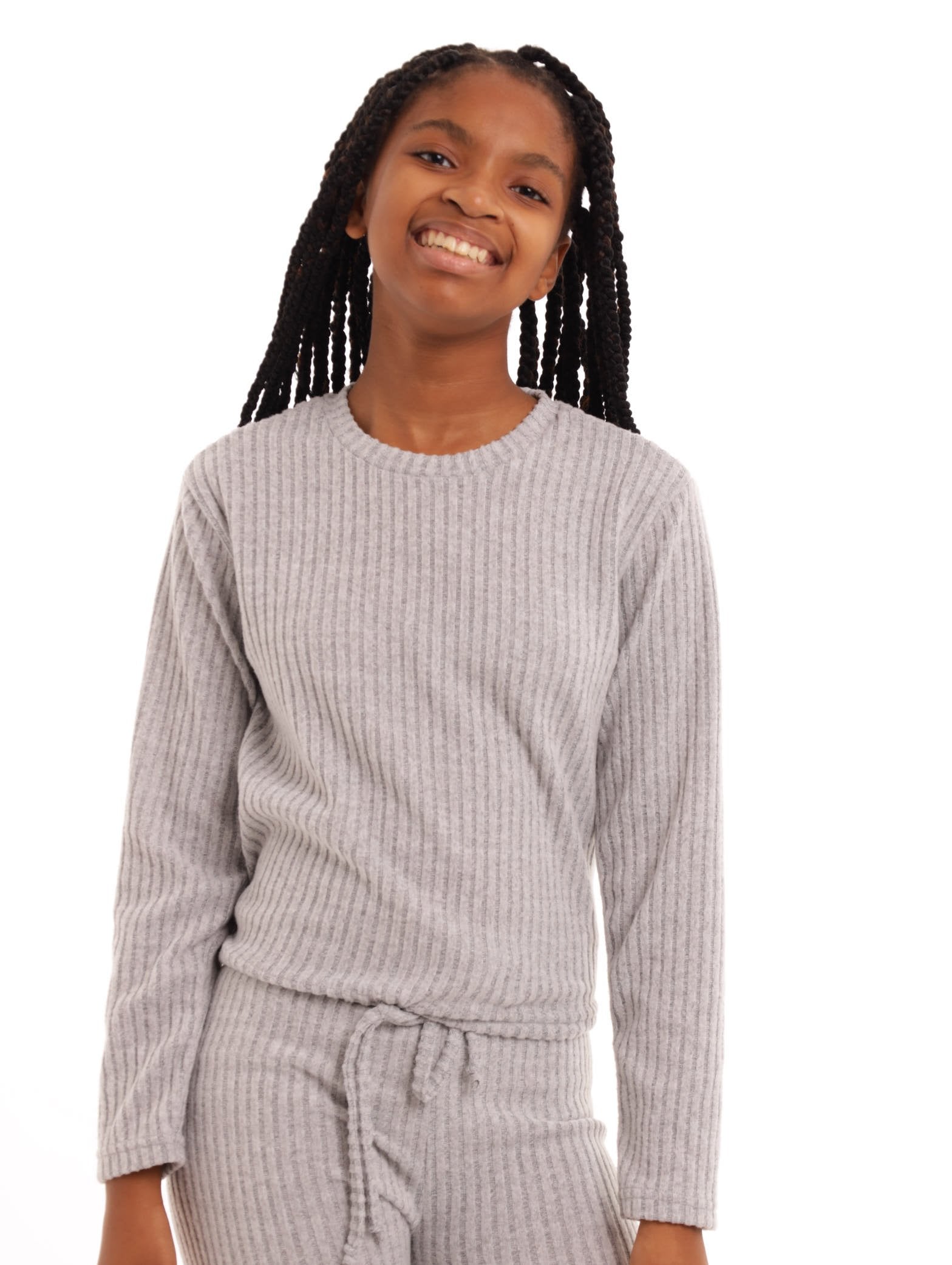 Girls Brushed Ribbed Top - Grey Melange – Edgars