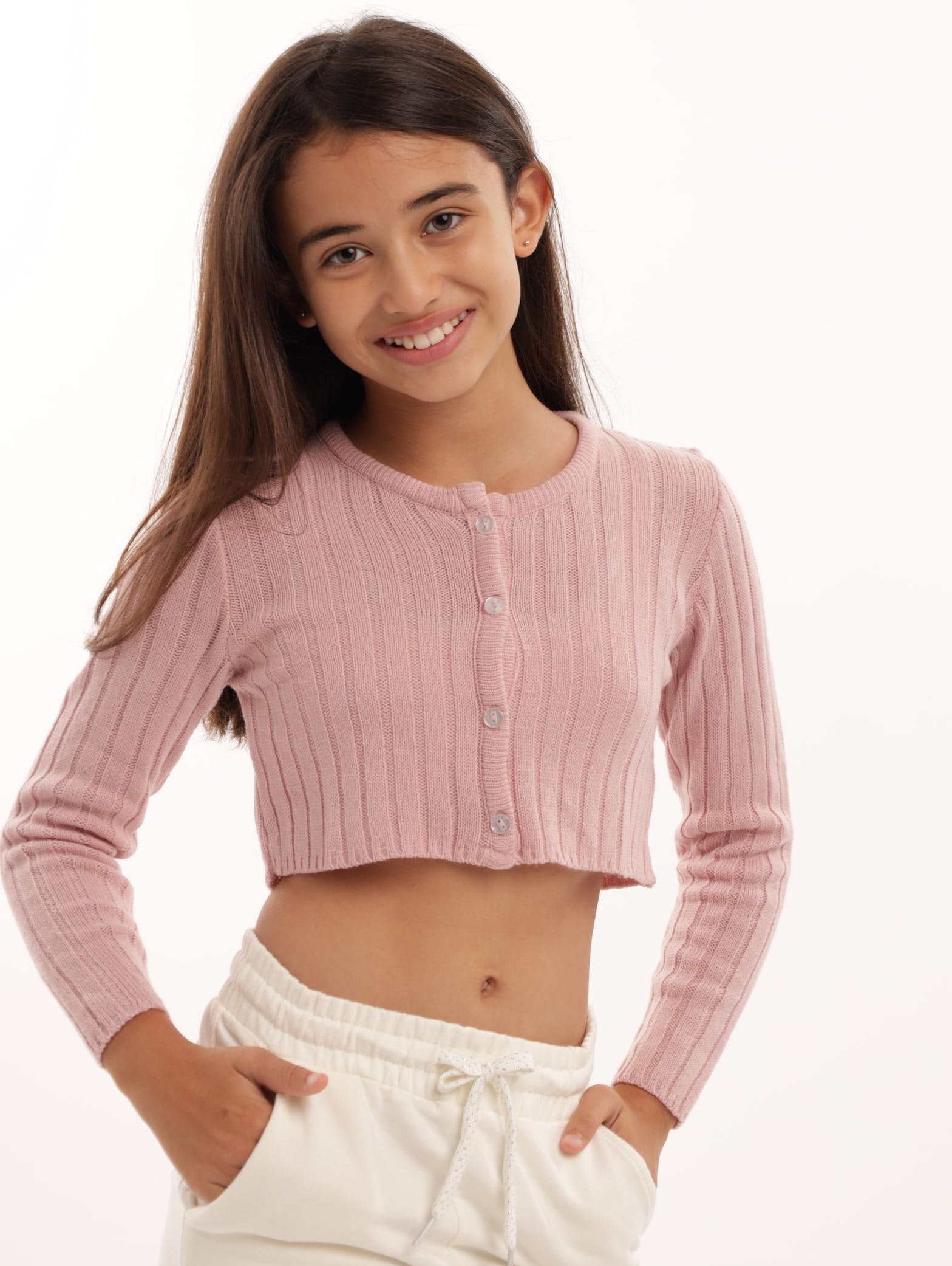 Girls Ribbed Cardigan - Blush – Edgars