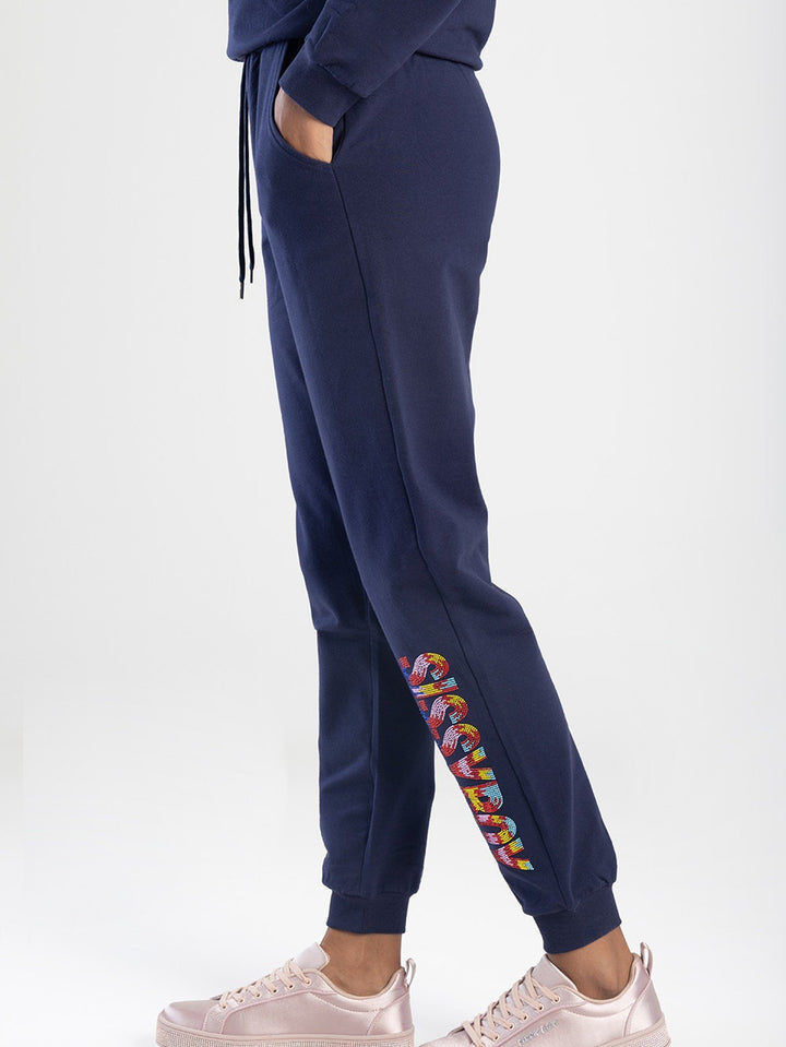 Ladies Multi-Colored Bling Logo Sweat Pants - Navy – Edgars