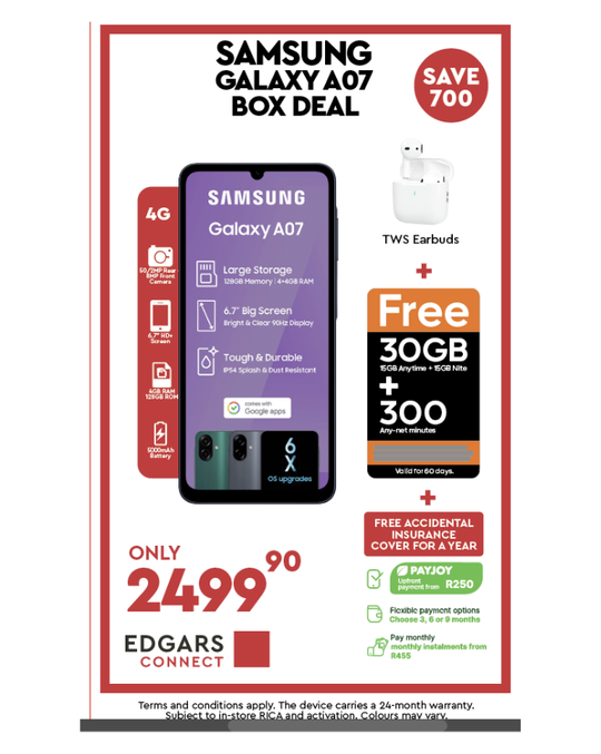 Galaxy A07 4GB + 128GB Dual Sim Cellphone - Black - Box Deal – Edgars