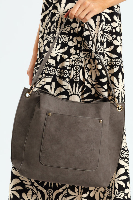 Ladies Front Pocket Shoulder Bag - Grey – Edgars