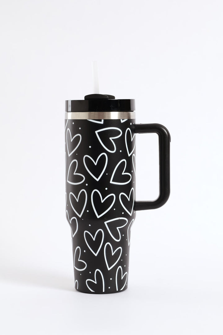 Ladies 1200ml Heart Print Cup - Black – Edgars