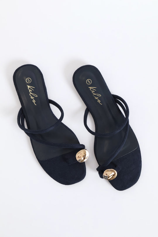 Ladies Metal Circle Trim Basic Toe Post Mule Sandal - Navy – Edgars