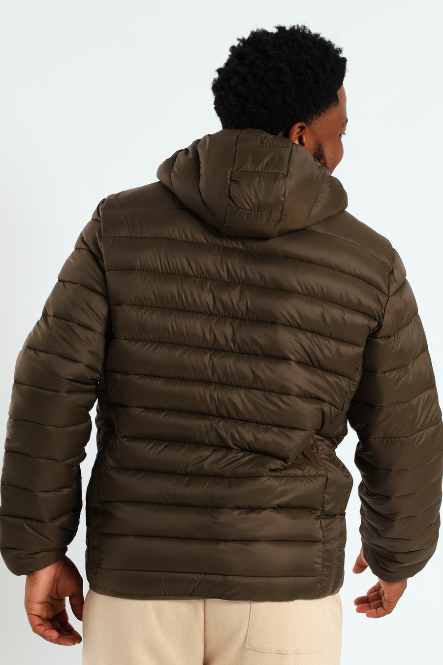 Mens Basic Hood Puffer Jacket - Olive – Edgars