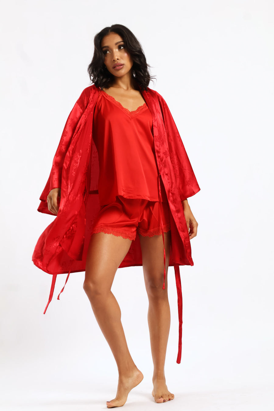 Ladies Embossed Satin Gown - Red – Edgars