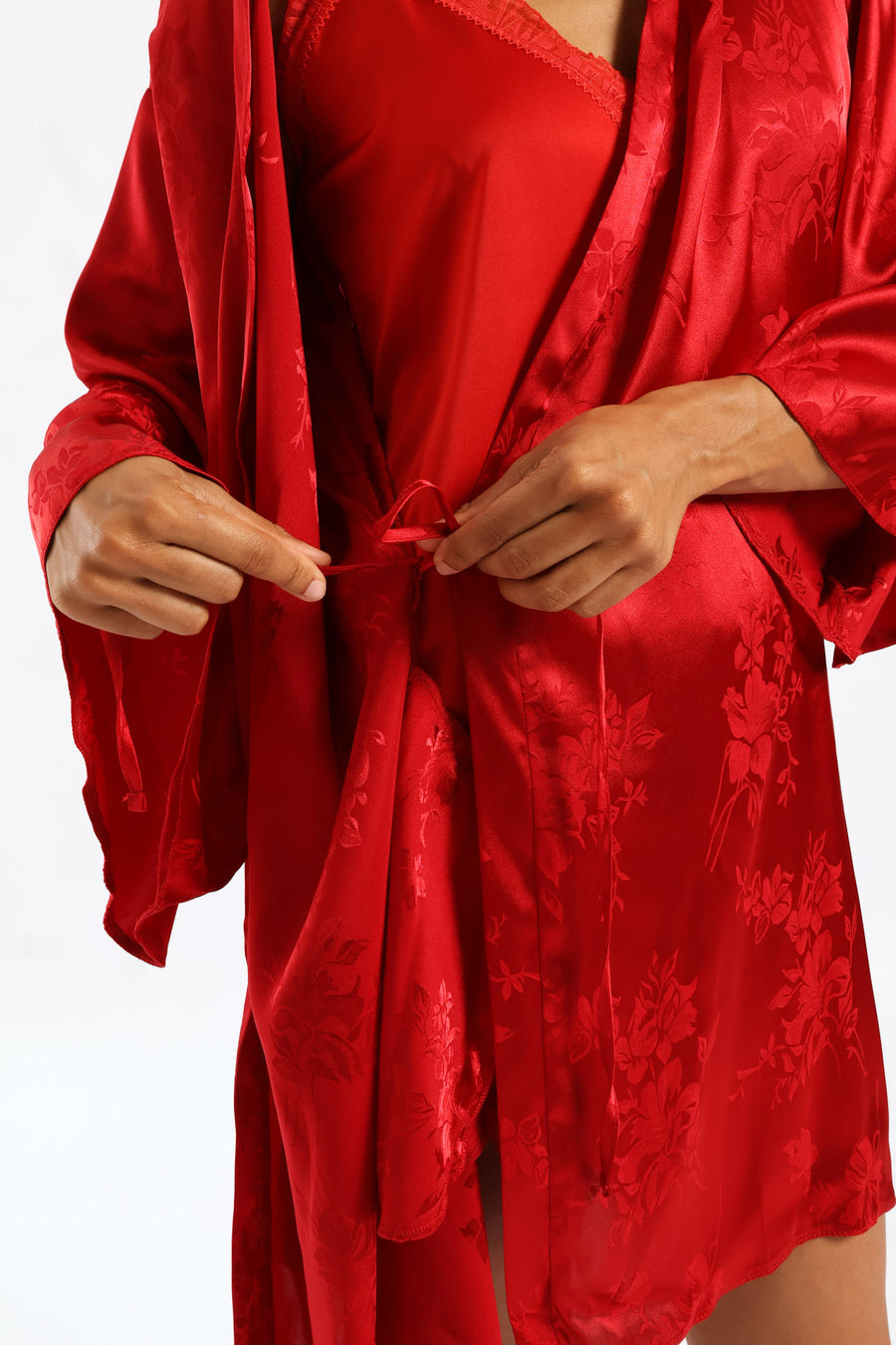 Ladies Embossed Satin Gown - Red – Edgars
