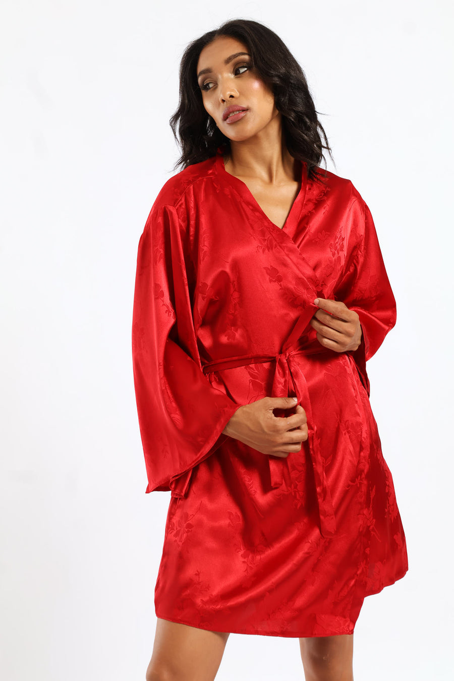 Ladies Embossed Satin Gown - Red – Edgars