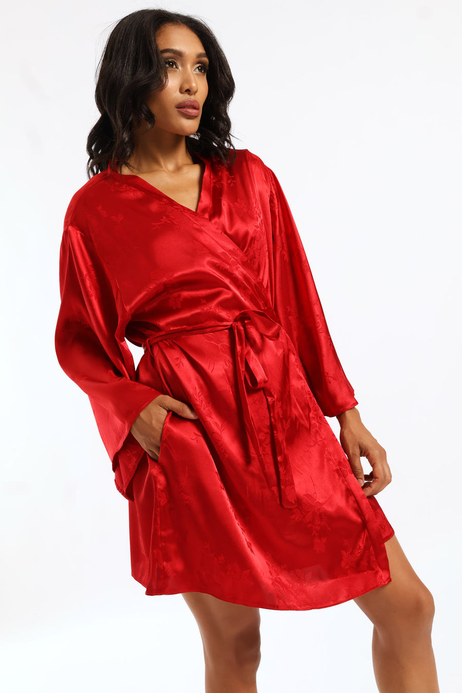 Ladies Embossed Satin Gown - Red – Edgars