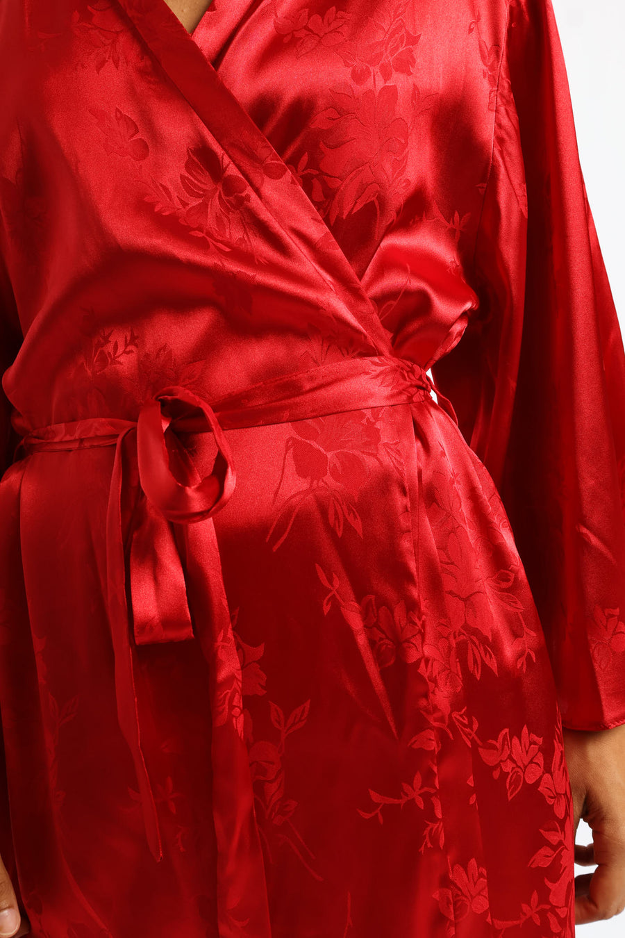 Ladies Embossed Satin Gown - Red – Edgars