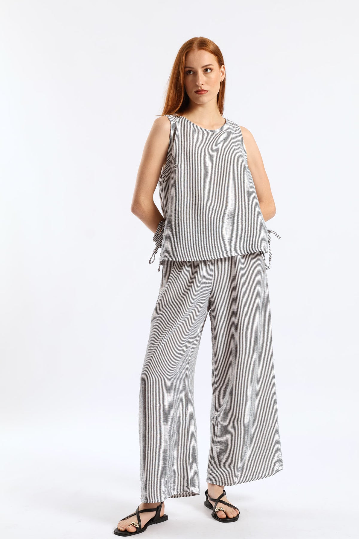 Ladies Pull-On Linen Wide Leg Pants - Cream/Black – Edgars