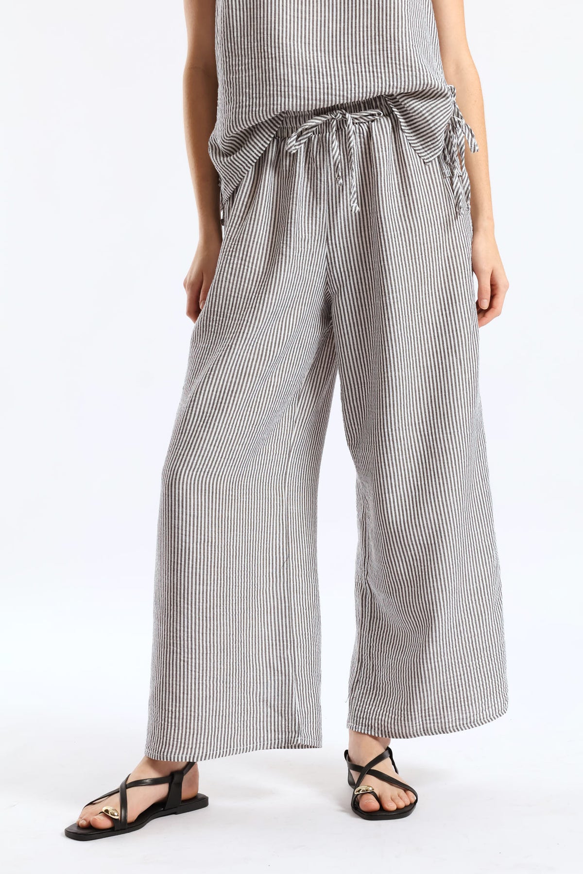 Ladies Pull-On Linen Wide Leg Pants - Cream/Black – Edgars