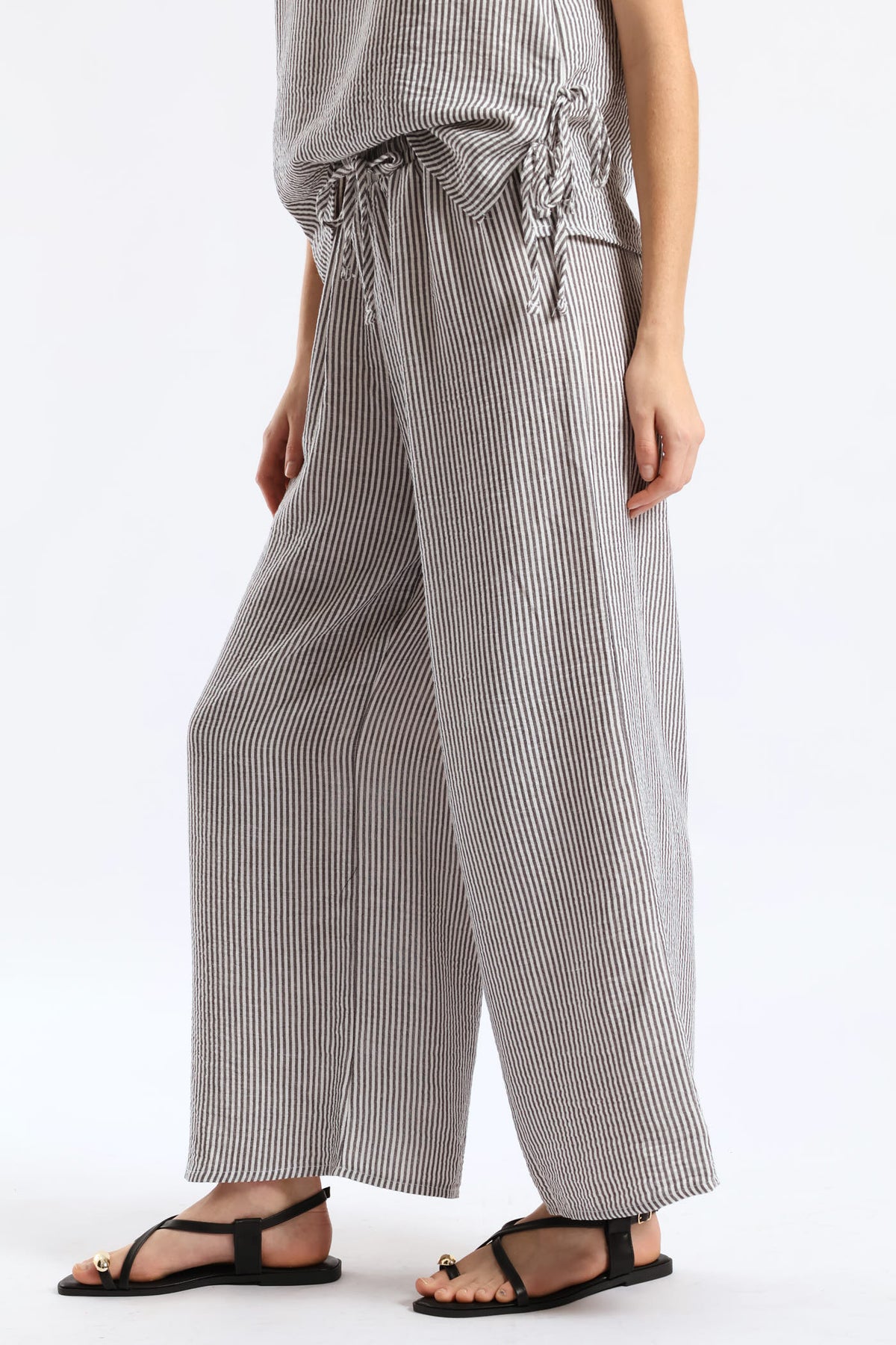 Ladies Pull-On Linen Wide Leg Pants - Cream/Black – Edgars