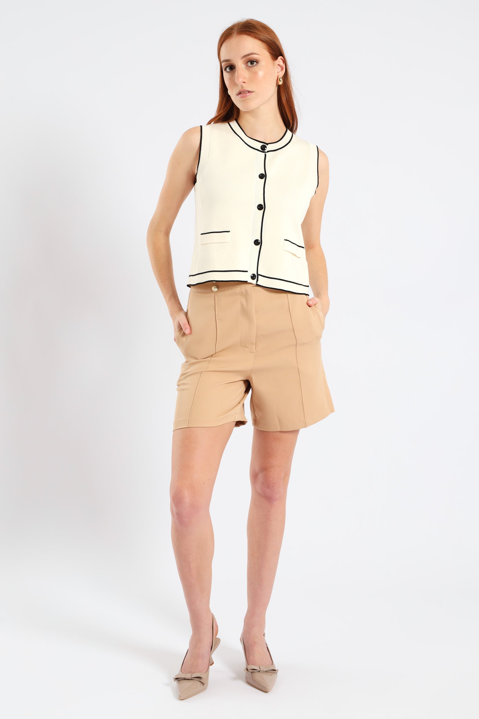 Ladies Double Button Extended Tab Short - Stone – Edgars