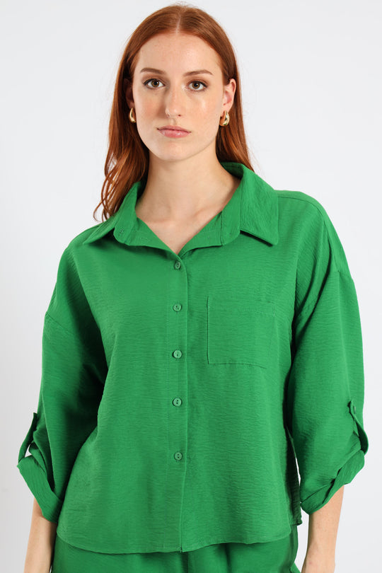 Ladies Tab & Button Detail 3/4 Sleeve Relaxed Shirt - Emerald – Edgars