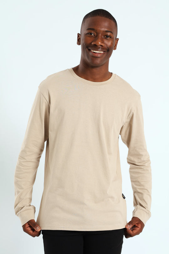 Long Sleeve Basic Crew Cuff Tee - Stone – Edgars