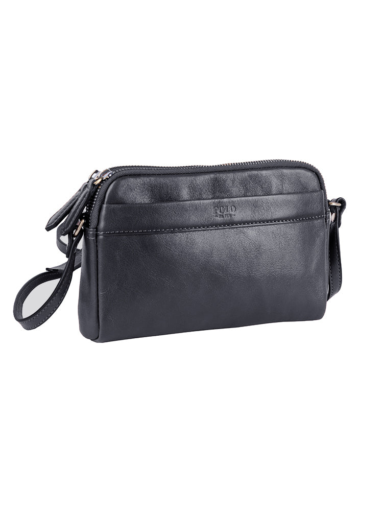 Vega Leather Double Zip Sling Bag - Black – Edgars