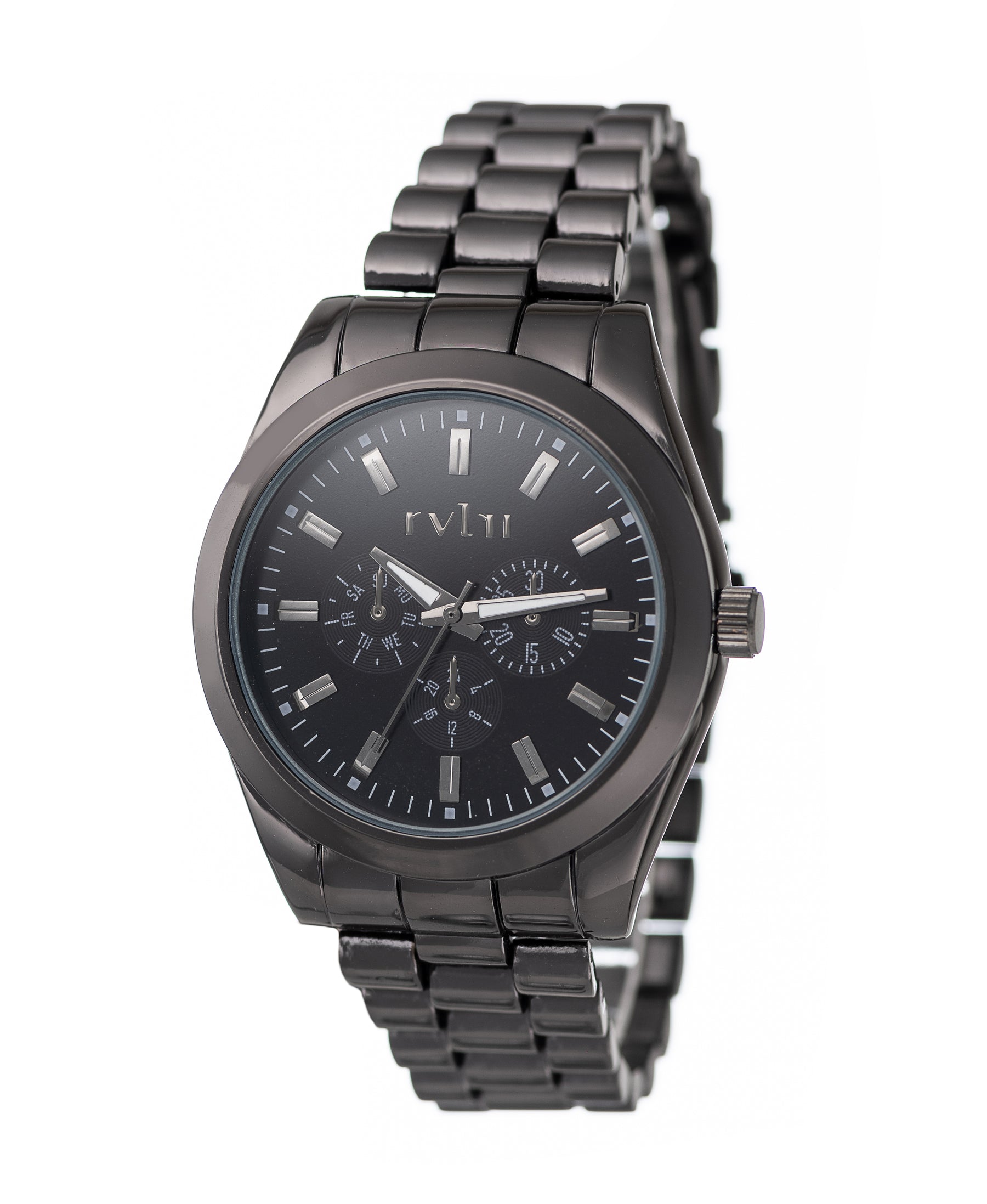 Mens Gents Full Black Sunray Dial & Band Watch With Gunmetal Detail ...