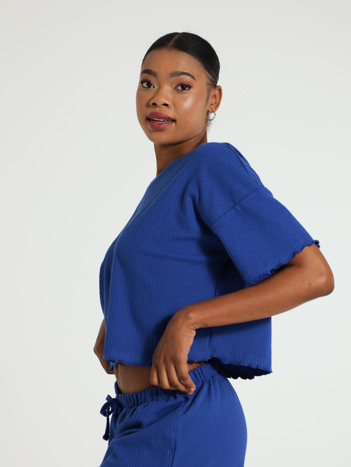 Boxy Waffle Texture Pj Tee - Cobalt – Edgars