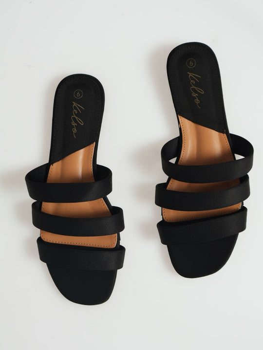 Ladies 3 Strap Basic Mule Sandal - Black – Edgars