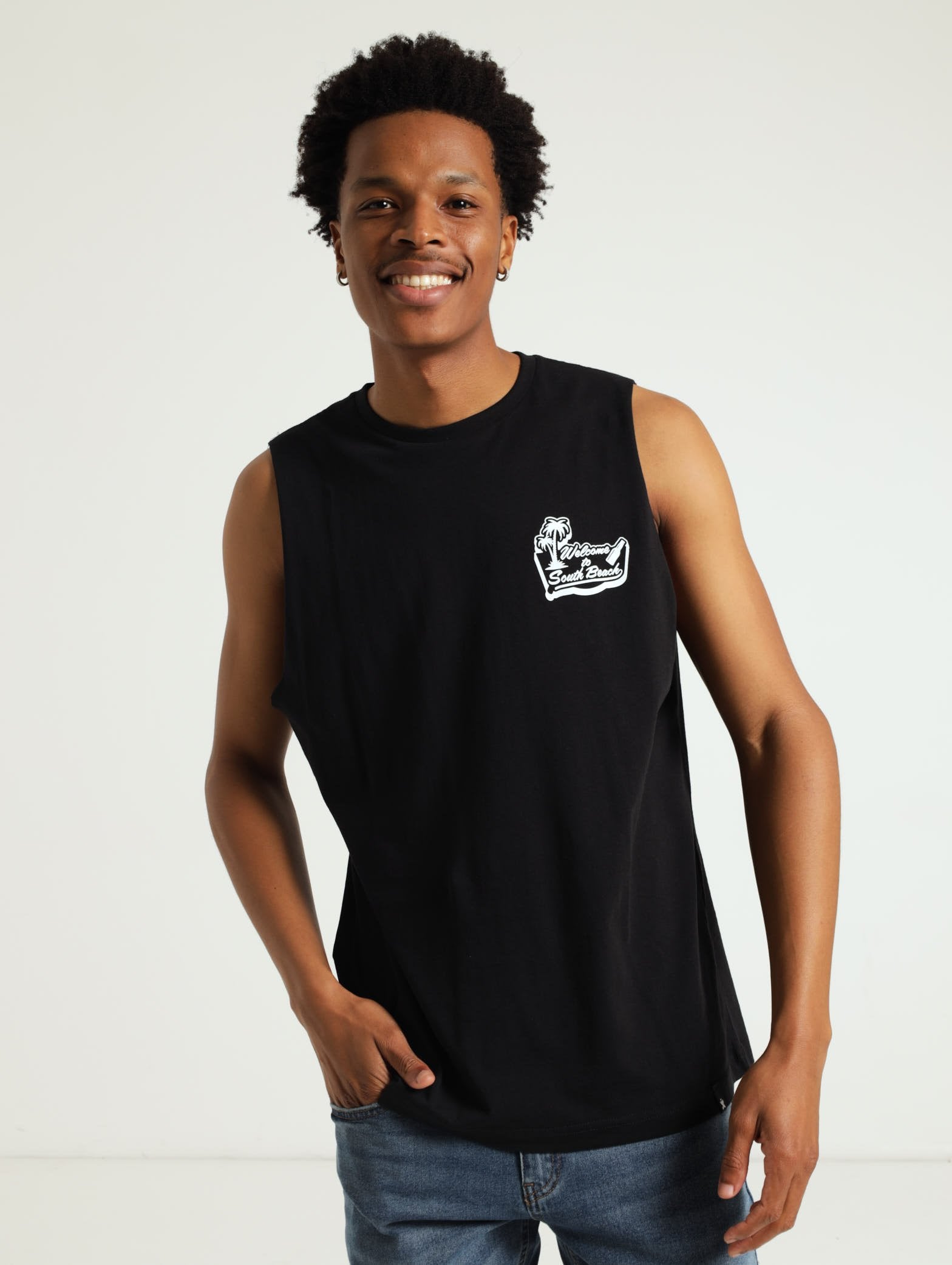South Beach Front Back Muscle Tee - Black – Edgars