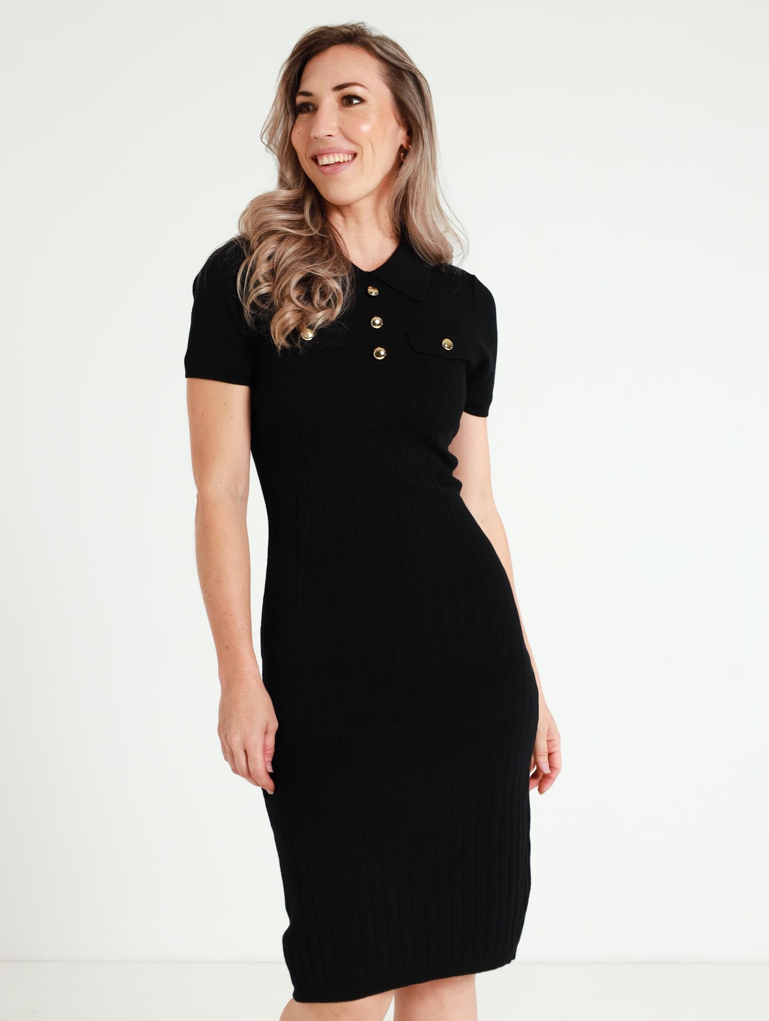 Collared Bodycon Midi Dress - Black – Edgars