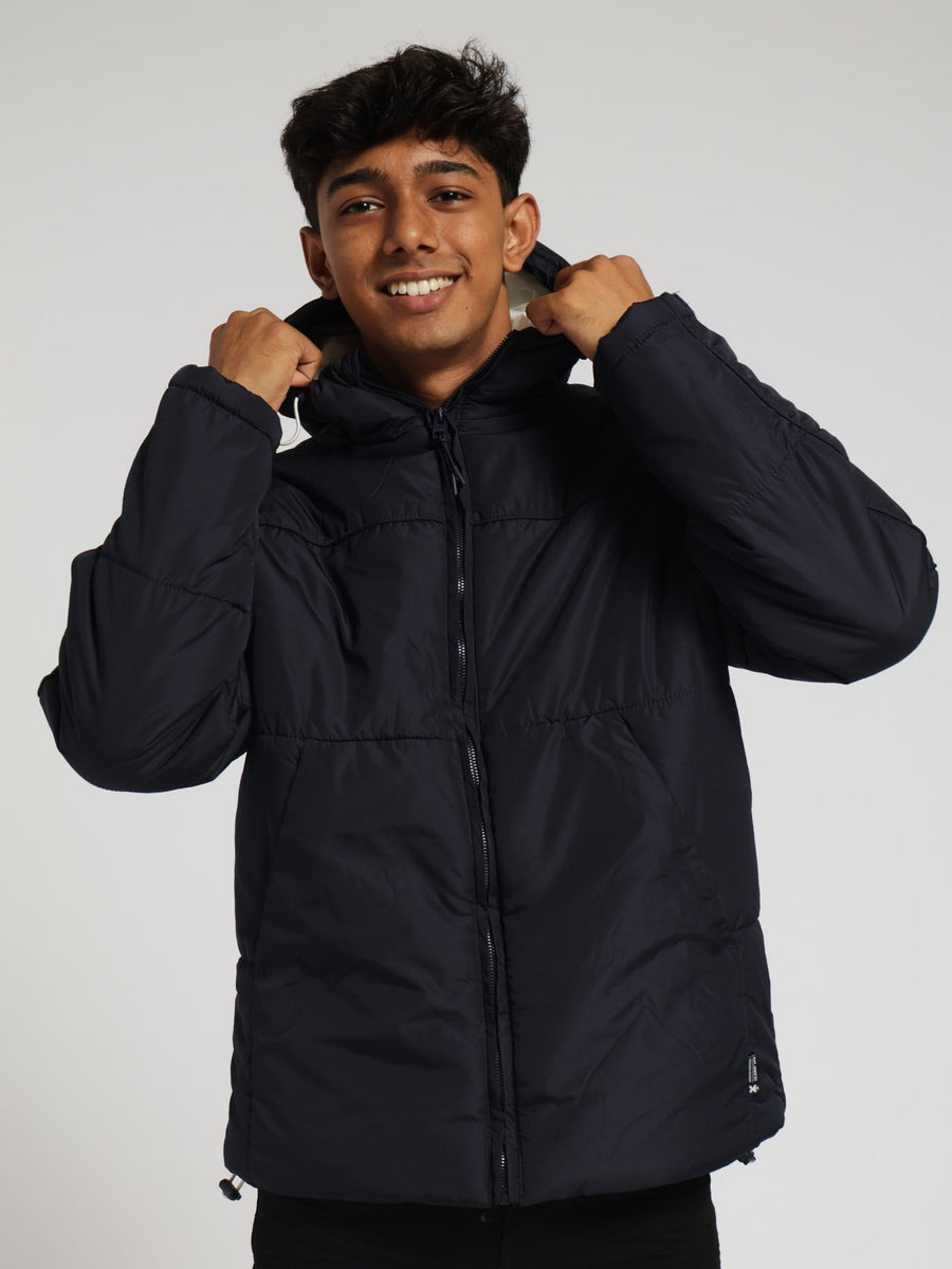 Hooded Puffer Jacket - Navy – Edgars