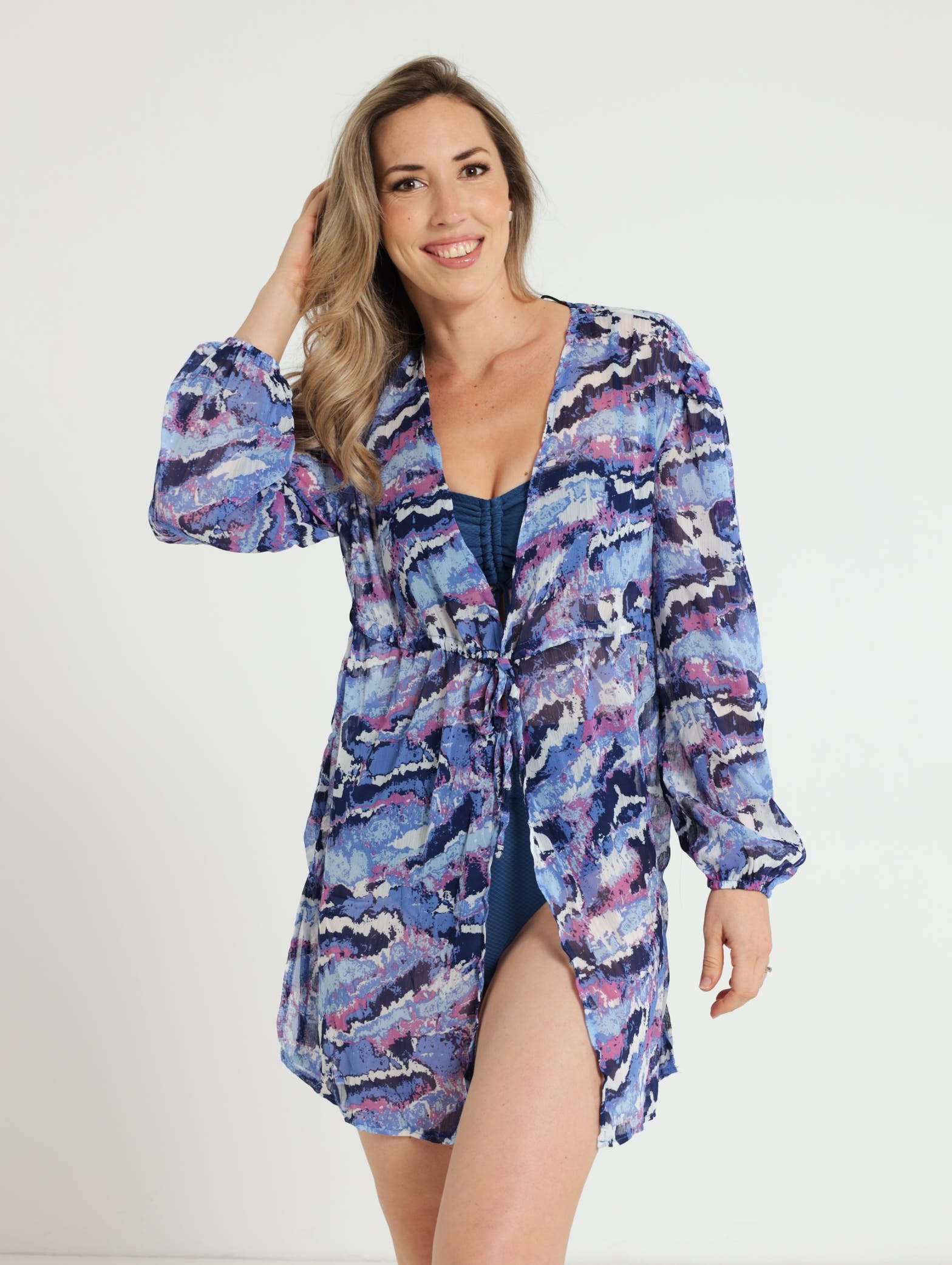 Sheer Front Tie Cover Up - Blue – Edgars