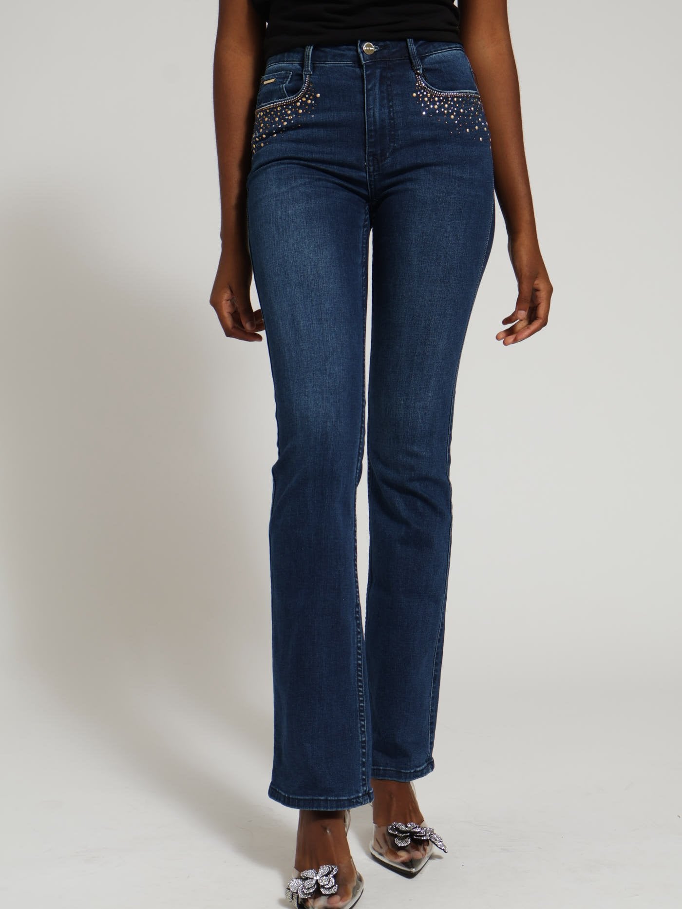 Axel Bootleg Denim Jean With Bling - Mid Blue – Edgars
