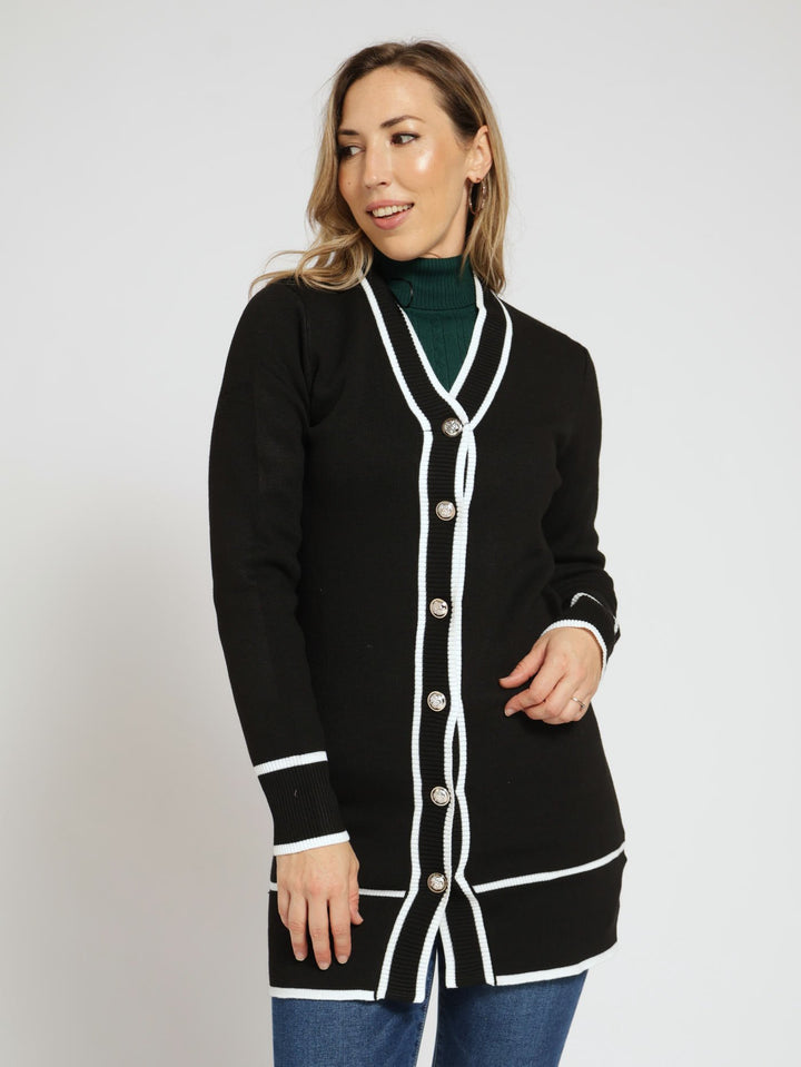 Button Through Cardigan - Black – Edgars