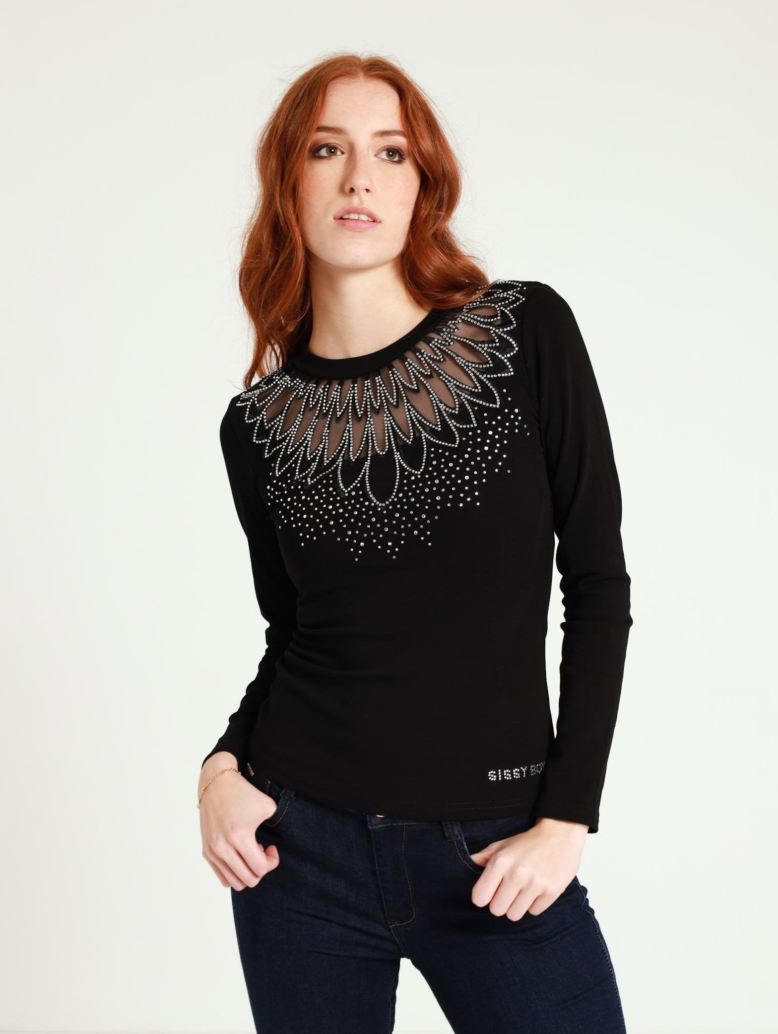 Fashion Logo With Front Pattern Detailing Top - Black – Edgars