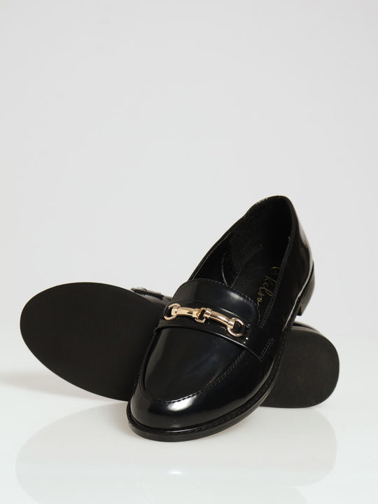 Almond Toe Metal Trim Loafer - Black – Edgars