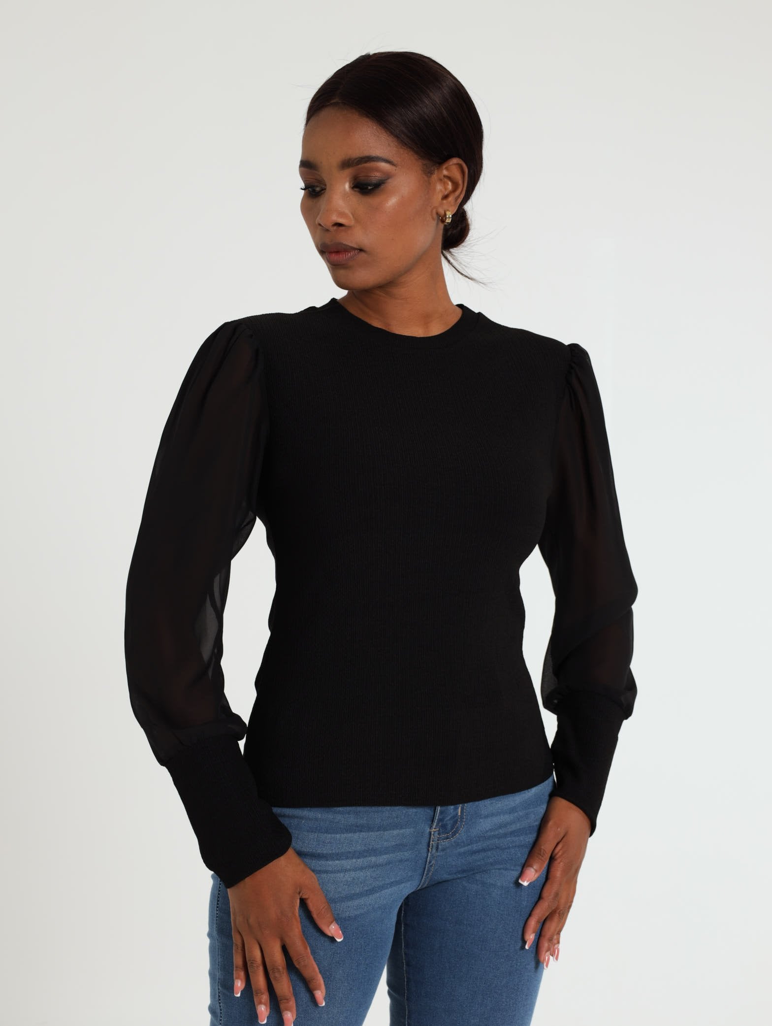 Combo Texture Sheer Blouse - Black – Edgars
