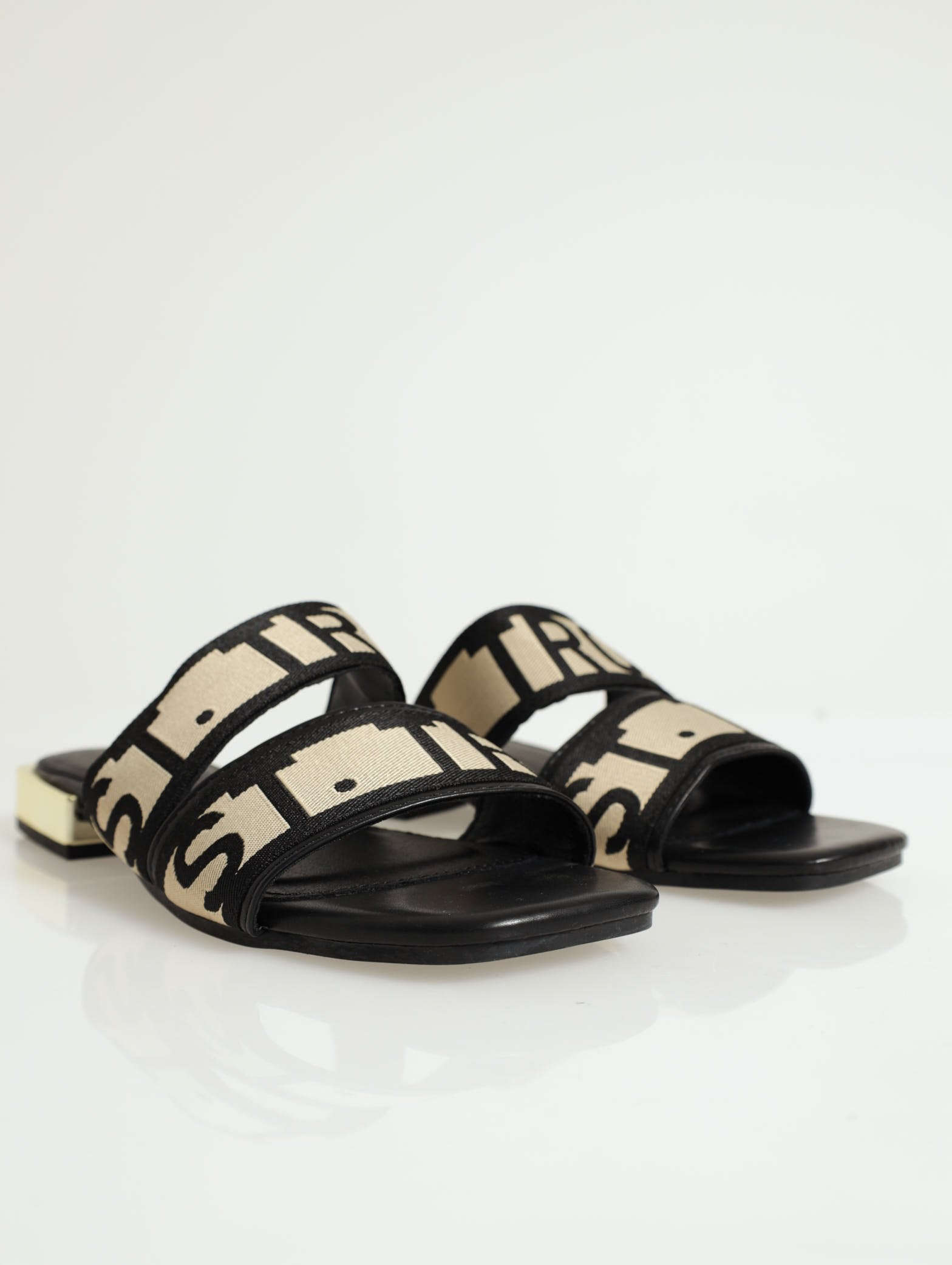 Asymmetrical Slogan Push-In Low Block Heel - Black – Edgars