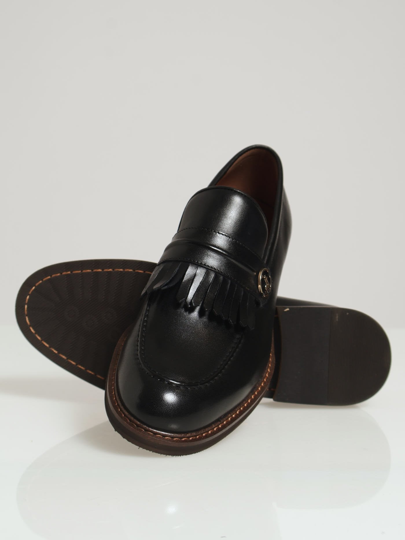 Kiltie Fringe Trim Penny Loafer Slip In - Black – Edgars