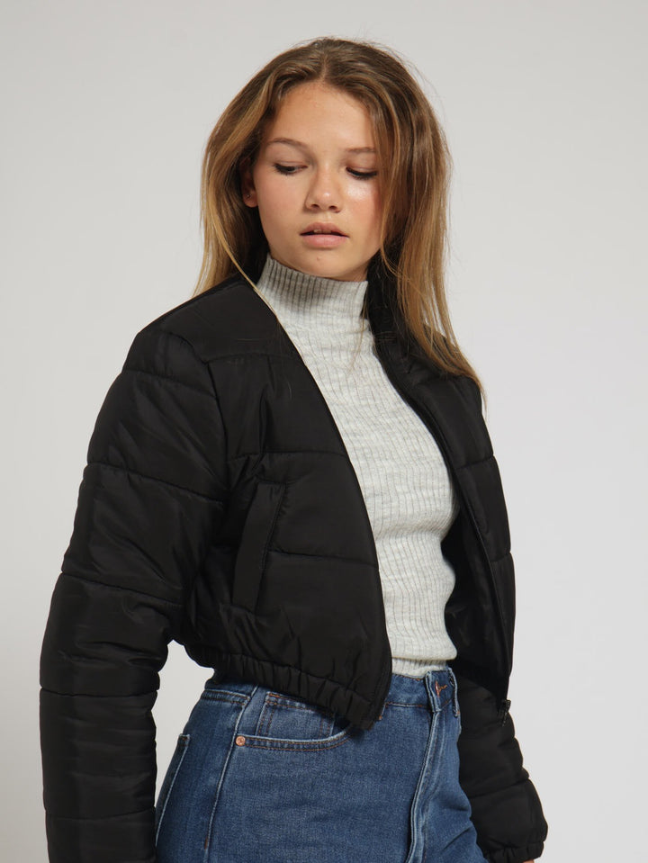 Girls Hi Neck Puffer Jacket - Black – Edgars