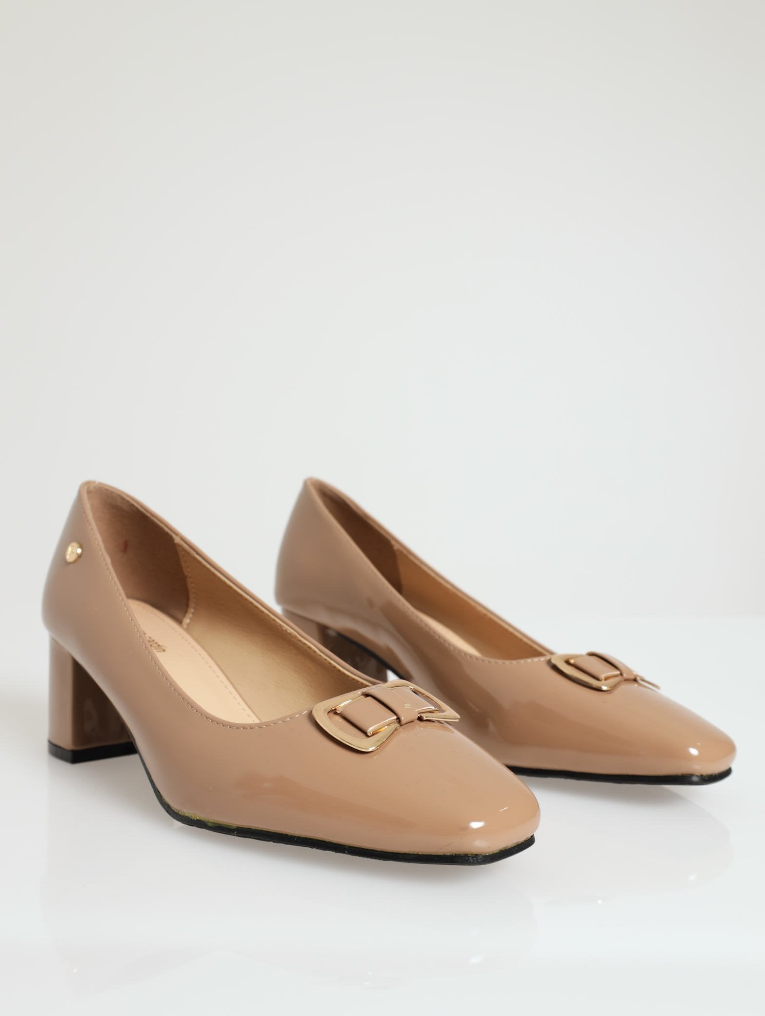 Buckle Detail Squoval Block Heel - Natural – Edgars