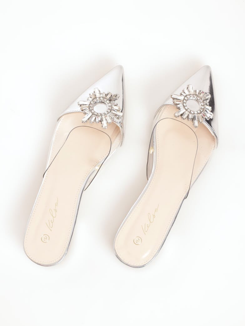 Ladies Vinyl Push-In Pointy Shoe With Big Jewel Trim - Clear – Edgars