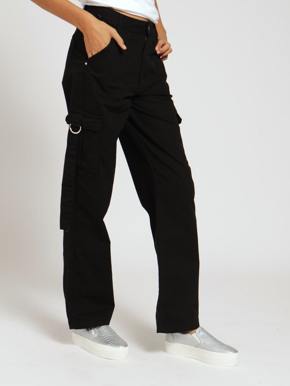 Girls Twill Cargo Pants With Straps - Black – Edgars