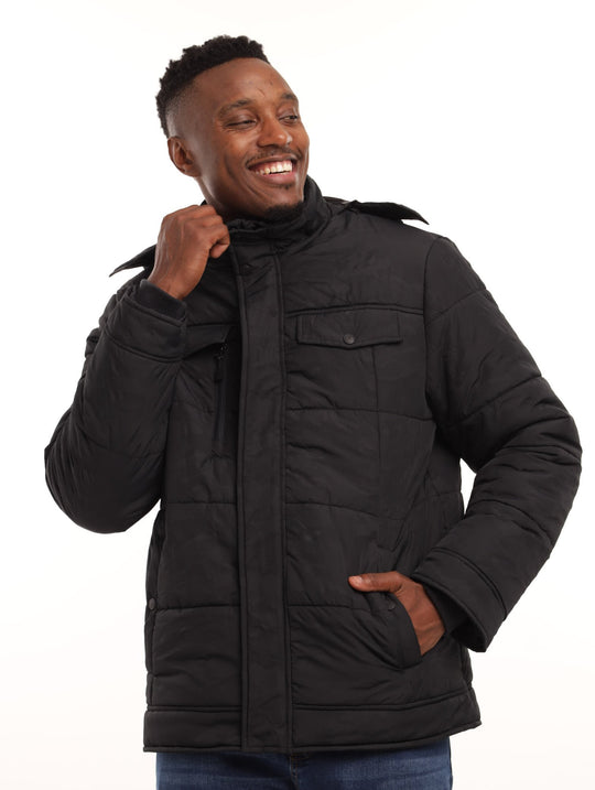 Mens Men's Camo Puffer Jacket - Black – Edgars