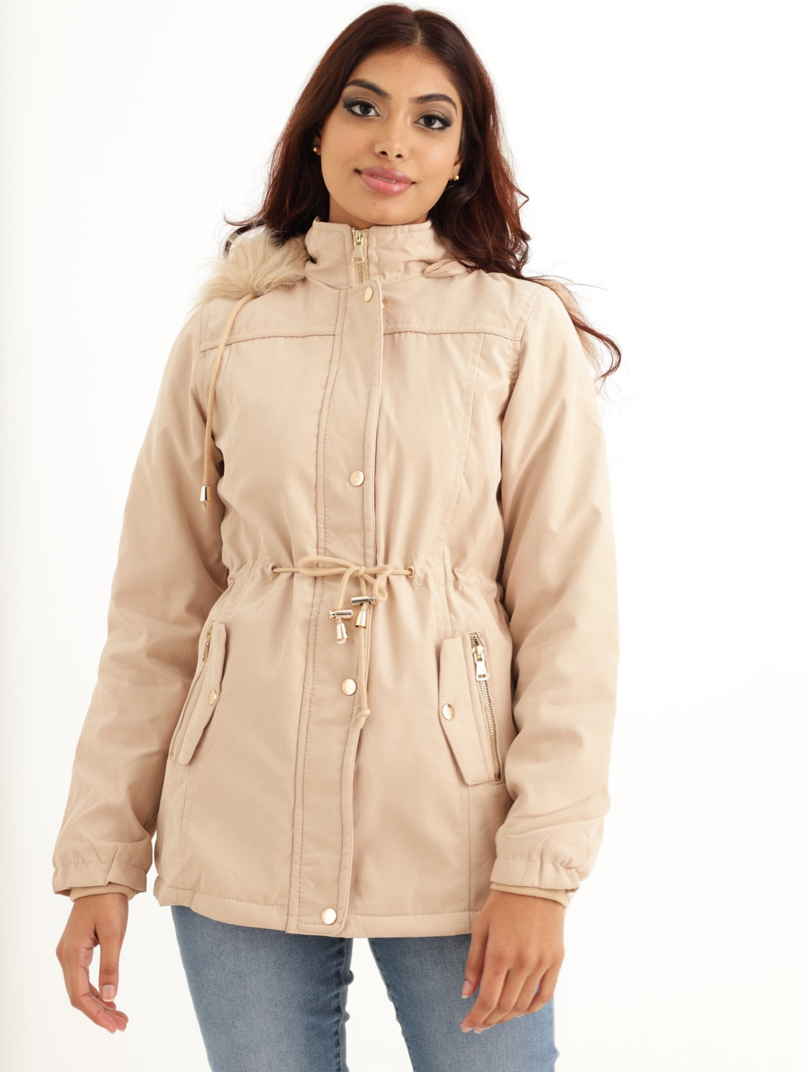 Ladies Padded Parker Jacket - Stone – Edgars