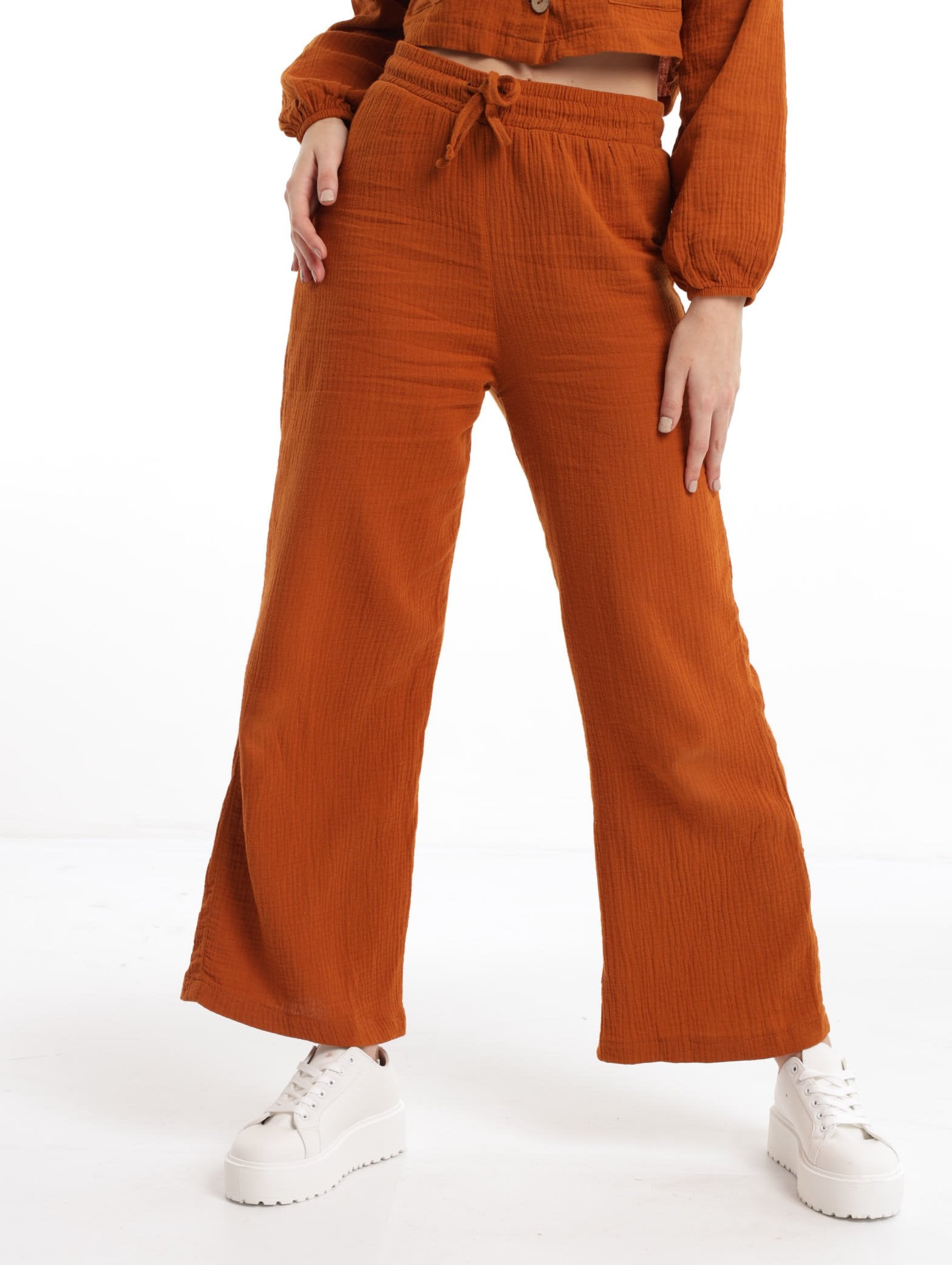 Ladies Bonded Cheese Cloth Wide Leg Pant - Tobacco – Edgars