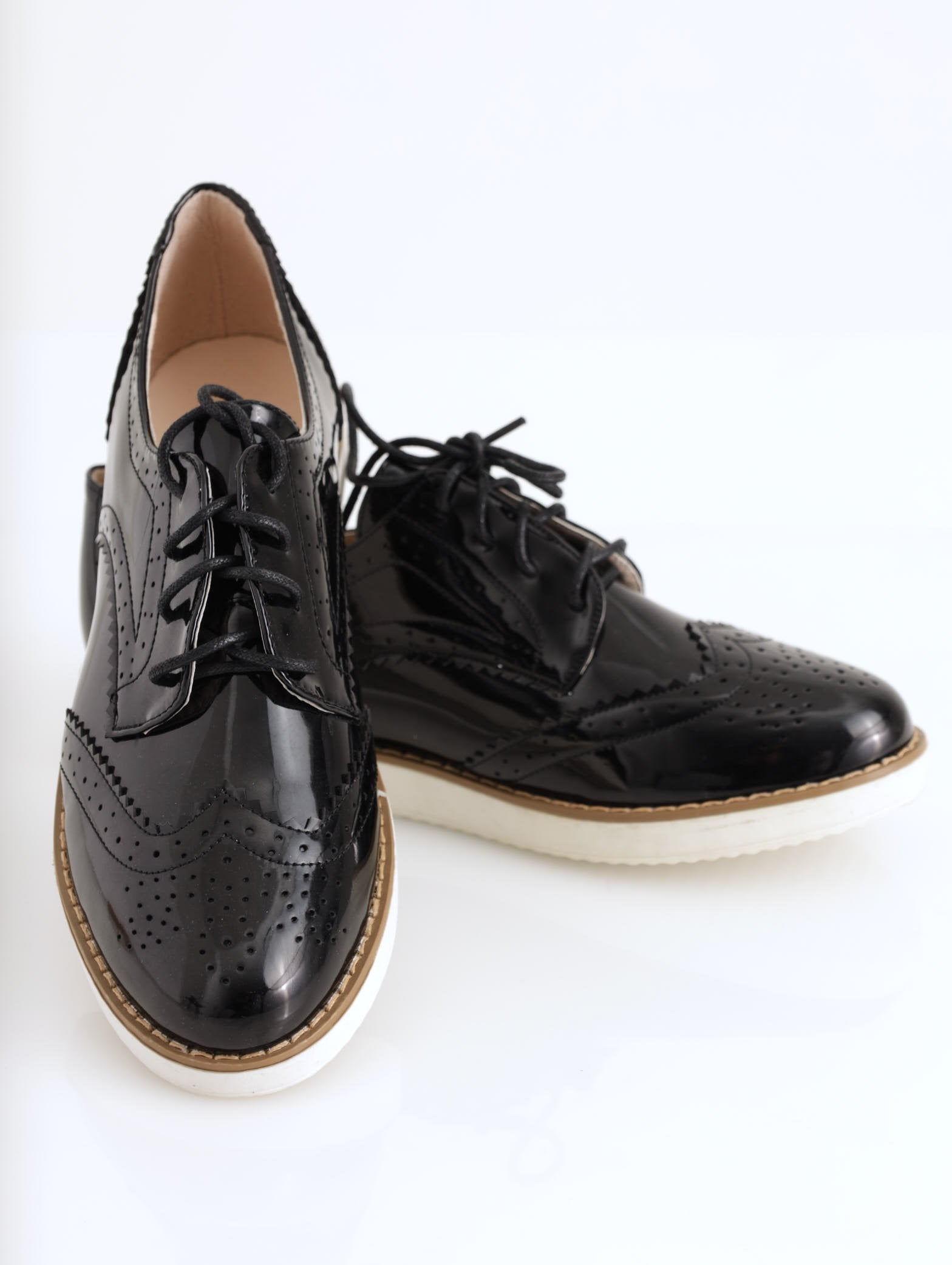 Ladies White Platform Brogue Lace-Up Shoe - Black – Edgars