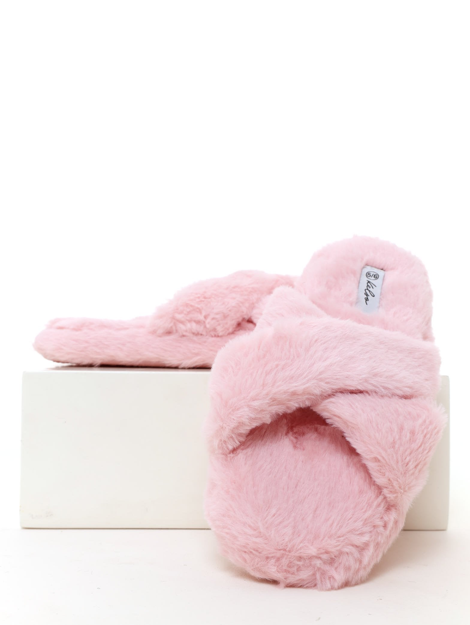 Ladies Thick Fur Cross-Over Push-In Mule Slipper - Blush – Edgars