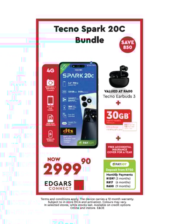 Spark 20C 128GB Dual Sim Black Cellphone – Edgars